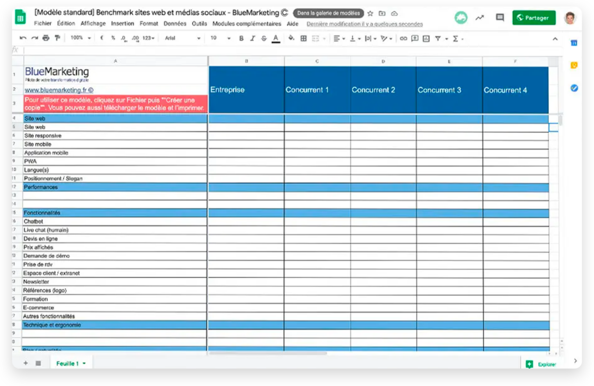 Tableau de Benchmark Digital à télécharger